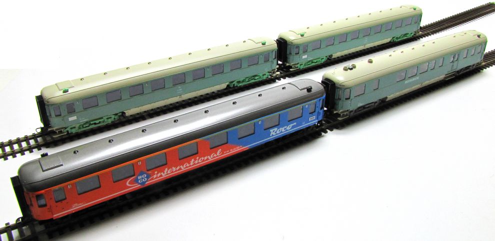ROCO NS 4er-Set Schnellzugwagen blau/orange + türkis Plan D Ep III/IV Spur H0 *BONUS* | SW ...